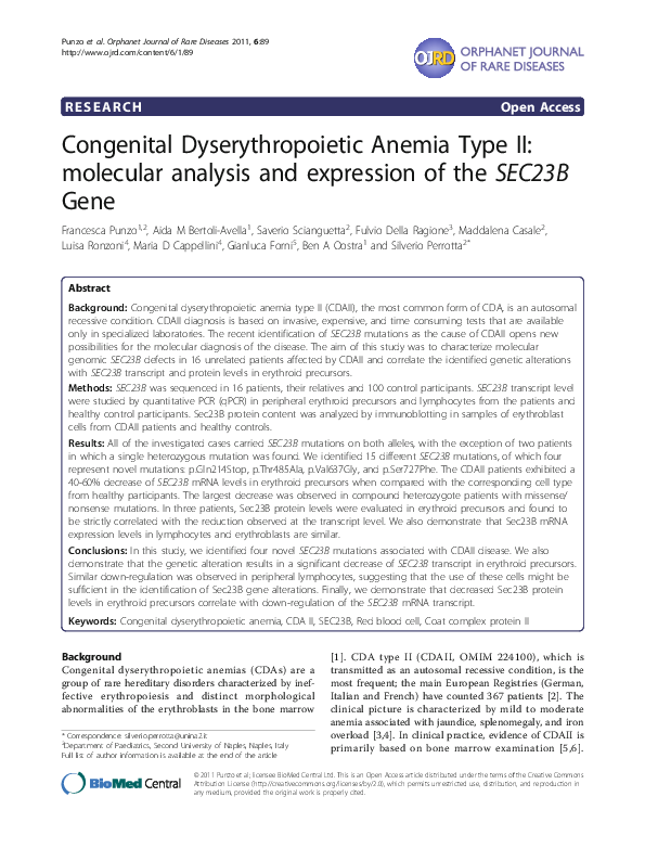 (PDF) Congenital Dyserythropoietic Anemia Type II: molecular analysis ...