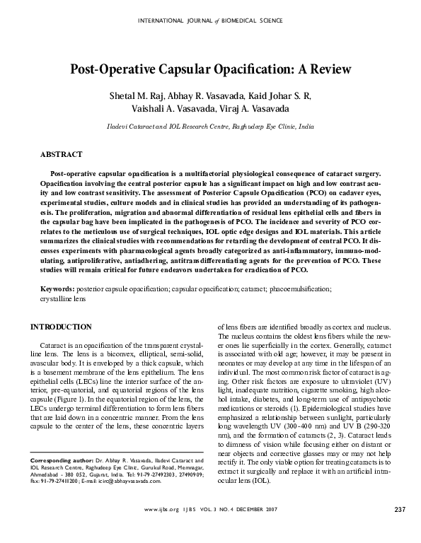 (PDF) Post-operative capsular opacification: a review
