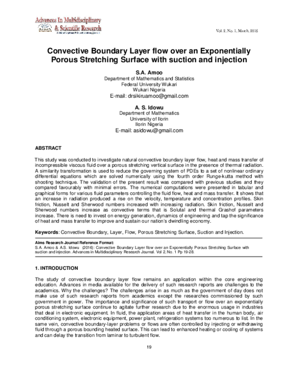 Pdf Convective Boundary Layer Flow Over An Exponentially Porous Stretching Surface With