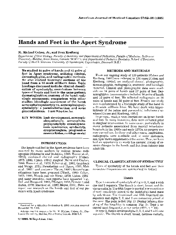 (PDF) Hands and feet in the Apert syndrome