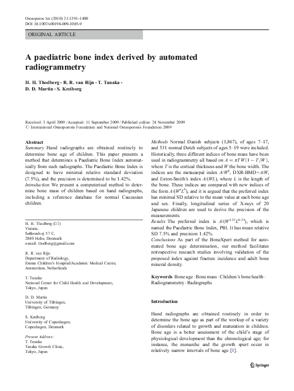 (PDF) A paediatric bone index derived by automated radiogrammetry