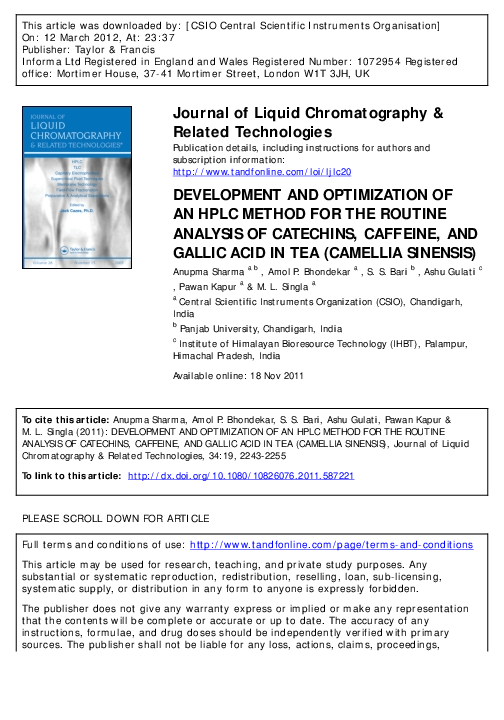 (PDF) Development and Optimization of an HPLC Method for the Routine ...