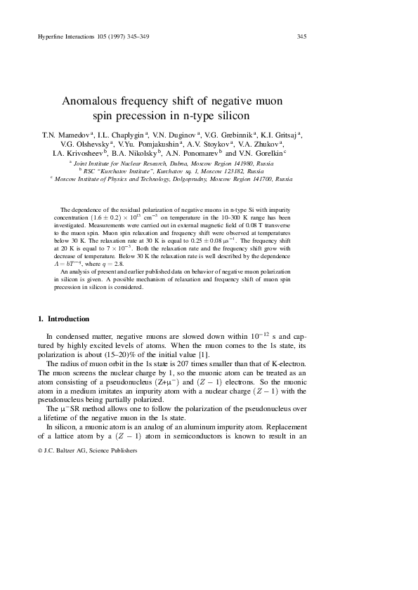 (PDF) Anomalous frequency shift of negative muon spin precession in n ...