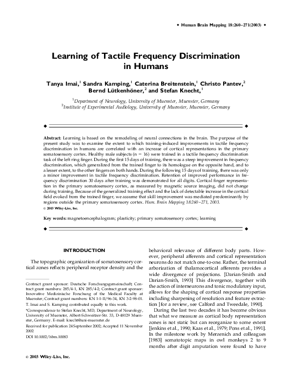 (PDF) Learning of tactile frequency discrimination in humans