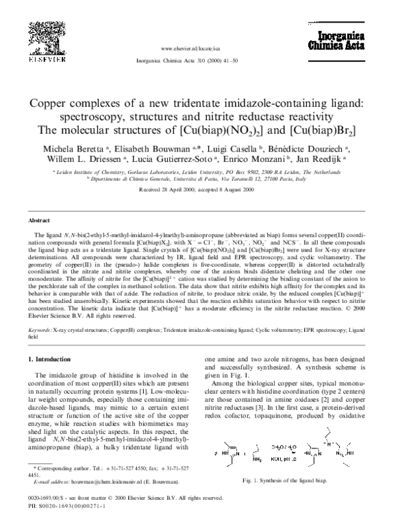 (PDF) Copper complexes of a new tridentate imidazole-containing ligand ...