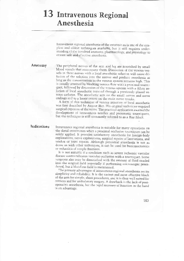 (PDF) 3 Intravenous Regional Anesthesia Anatomy Indications 183
