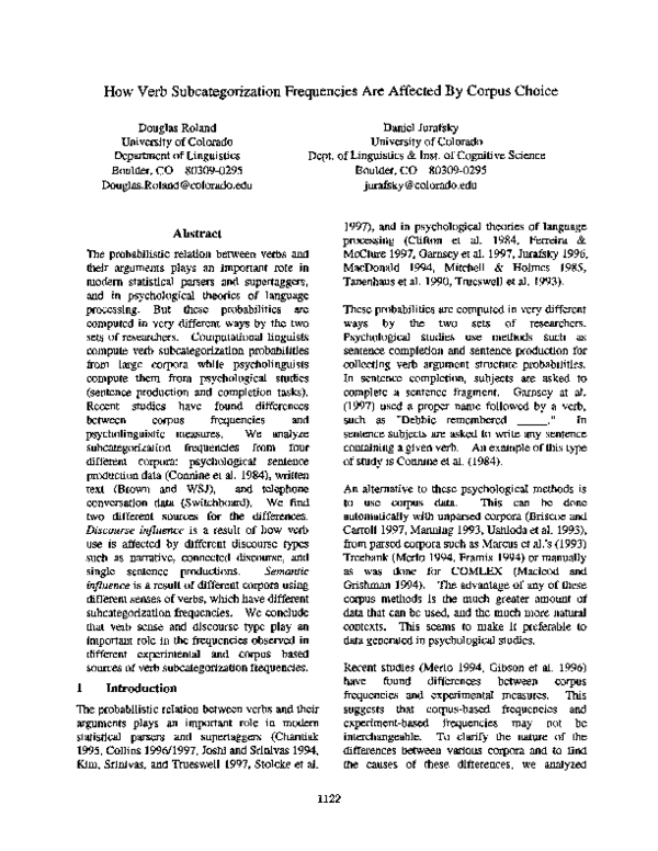 (PDF) How verb subcategorization frequencies are affected by corpus choice