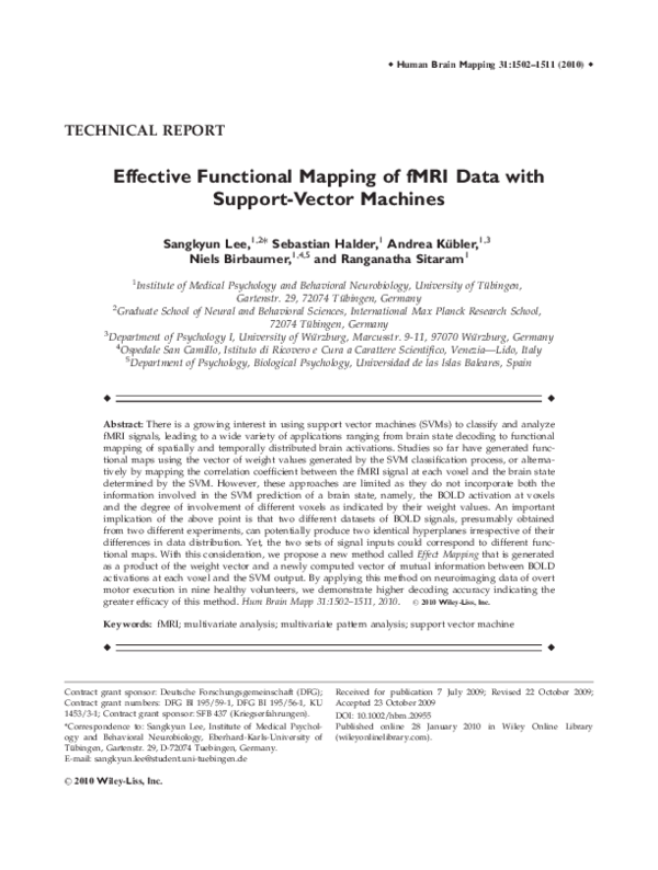 Pdf Effective Functional Mapping Of Fmri Data With Support Vector Machines