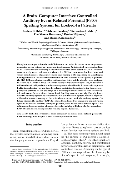 (PDF) A Brain-Computer Interface Controlled Auditory Event-Related Potential (P300) Spelling ...