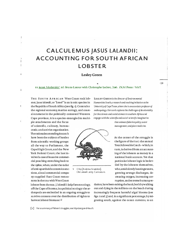 (PDF) Calculemus Jasus Lalandii: Accounting for South African Lobster
