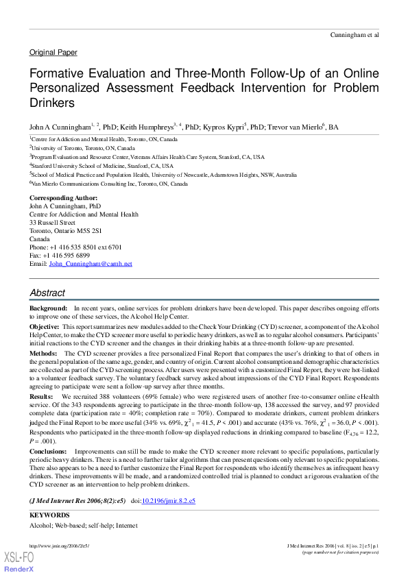 Formative Evaluation and Three-Month Follow-Up of an Online ...