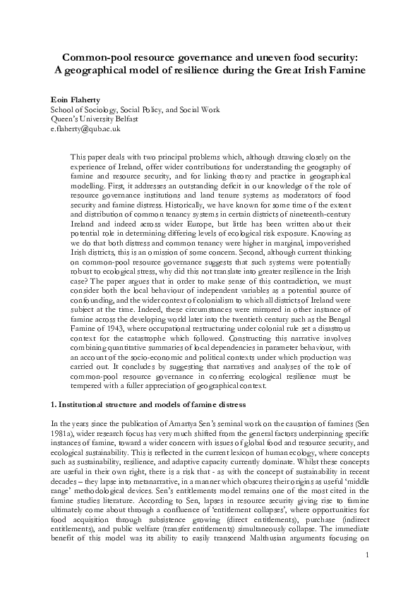 (PDF) Common-pool resource governance and uneven food security: a ...