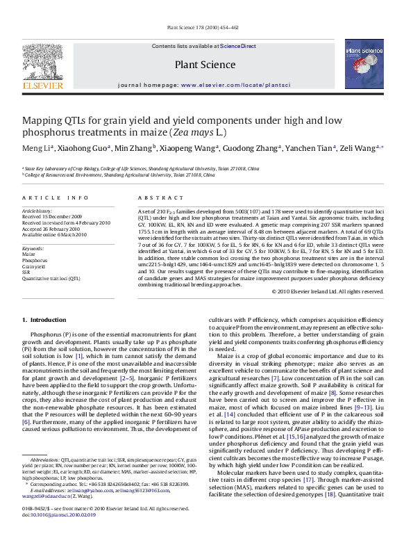 (PDF) Mapping QTLs for grain yield and yield components under high and low phosphorus treatments ...