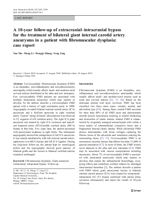 (PDF) A 10-year follow-up of extracranial–intracranial bypass for the ...