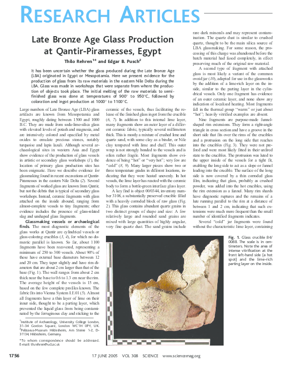 (PDF) Archaeology: Late Bronze Age glass production at Qantir ...