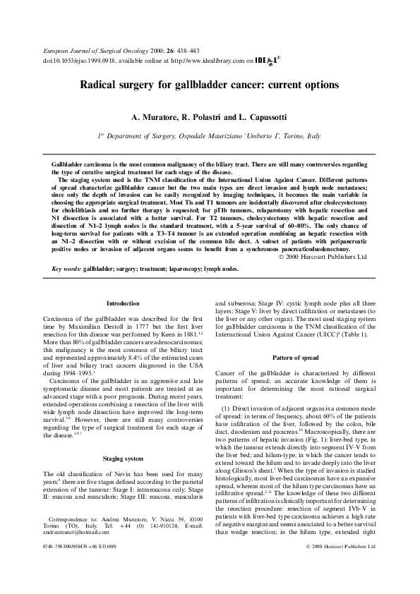 (PDF) Radical surgery for gallbladder cancer: current options