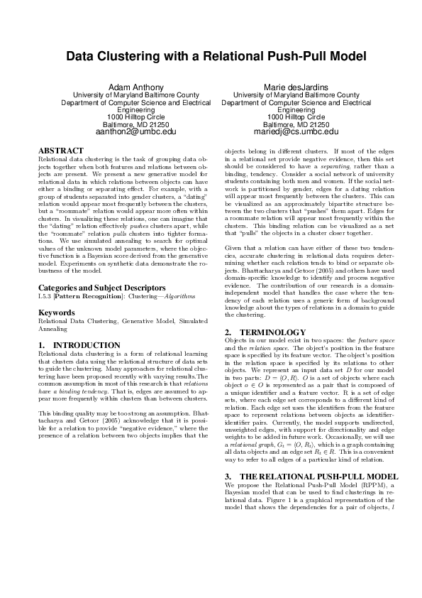 (PDF) Data Clustering with a Relational Push-Pull Model