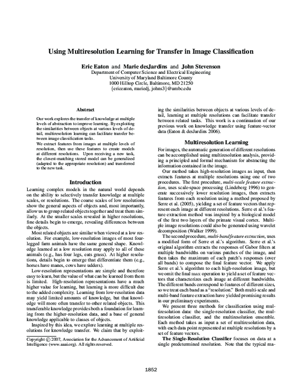 (PDF) Using Multiresolution Learning for Transfer in Image Classification