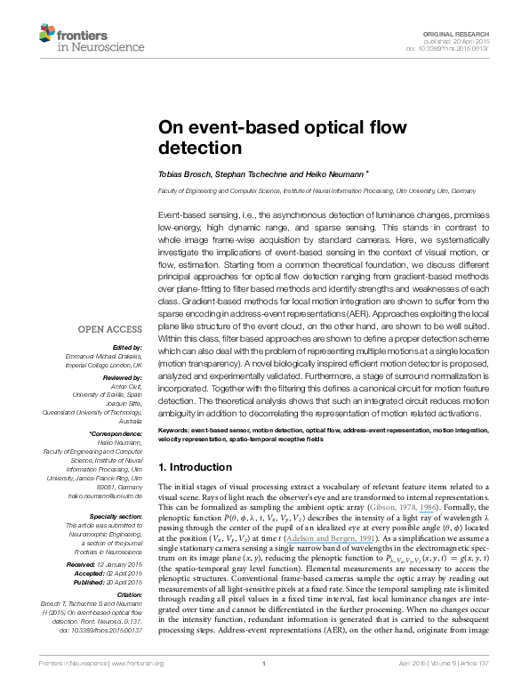 (PDF) On event-based optical flow detection | Heiko Neumann - Academia.edu