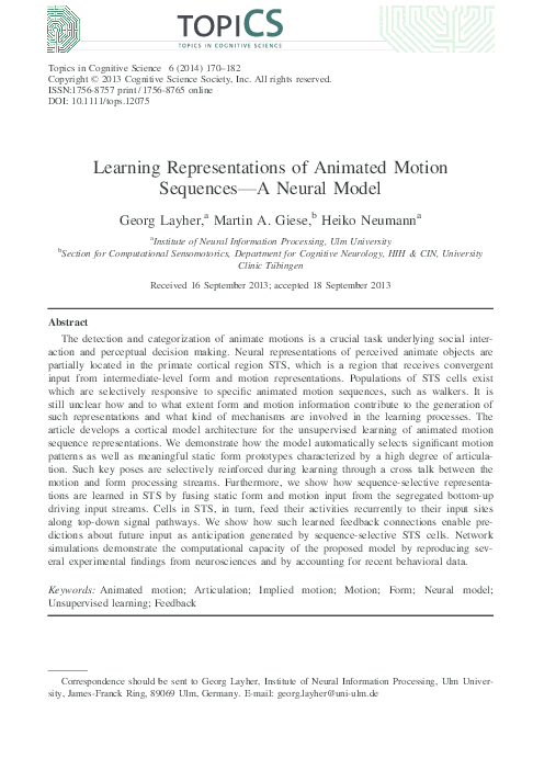 (PDF) Learning Representations of Animated Motion Sequences-A Neural Model