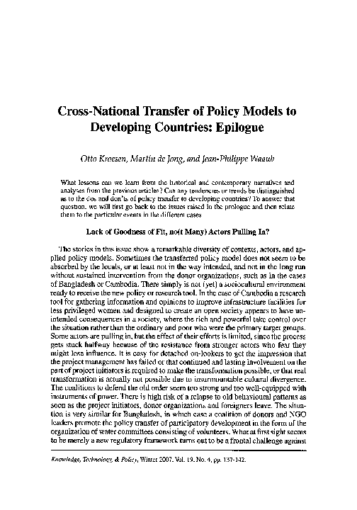 (PDF) Cross-national transfer of policy models to developing countries ...