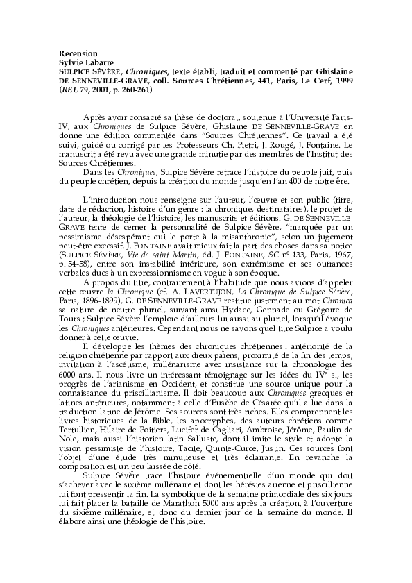 SULPICE SÉVÈRE, Chroniques, texte établi, traduit et commenté par ...
