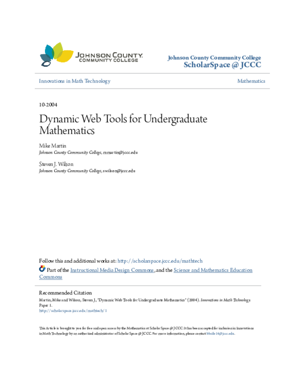 (PDF) Dynamic Web Tools for Undergraduate Mathematics