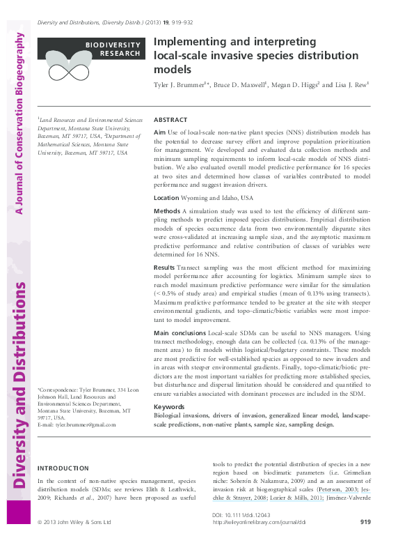 (PDF) Implementing and interpreting local‐scale invasive species ...