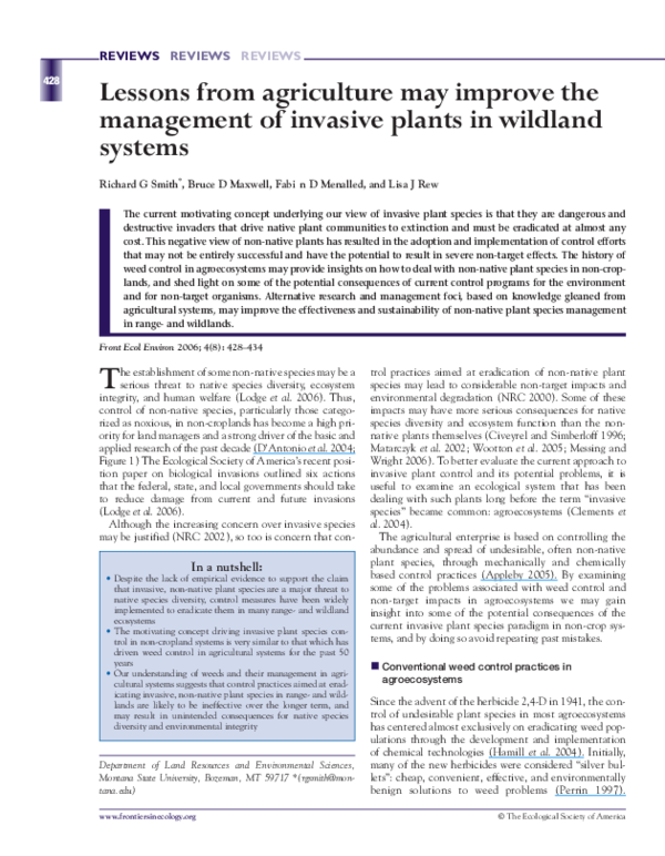 (PDF) Lessons from agriculture may improve the management of invasive ...