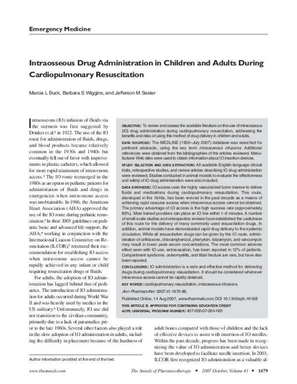 (PDF) Intraosseous Drug Administration in Children and Adults During ...