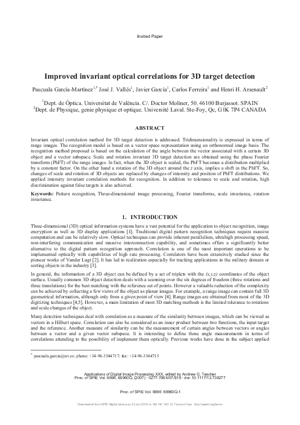 (PDF) Improved invariant optical correlations for 3D target detection
