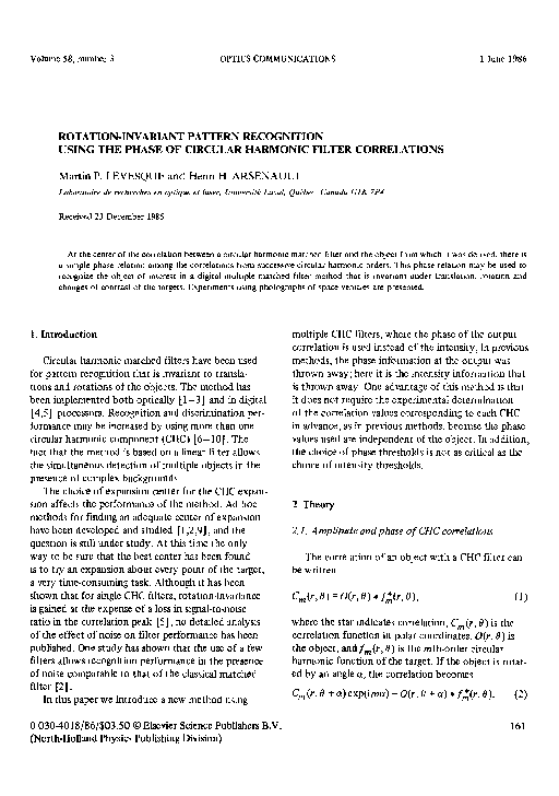 Pdf Rotation Invariant Pattern Recognition Using The Coordinates Of