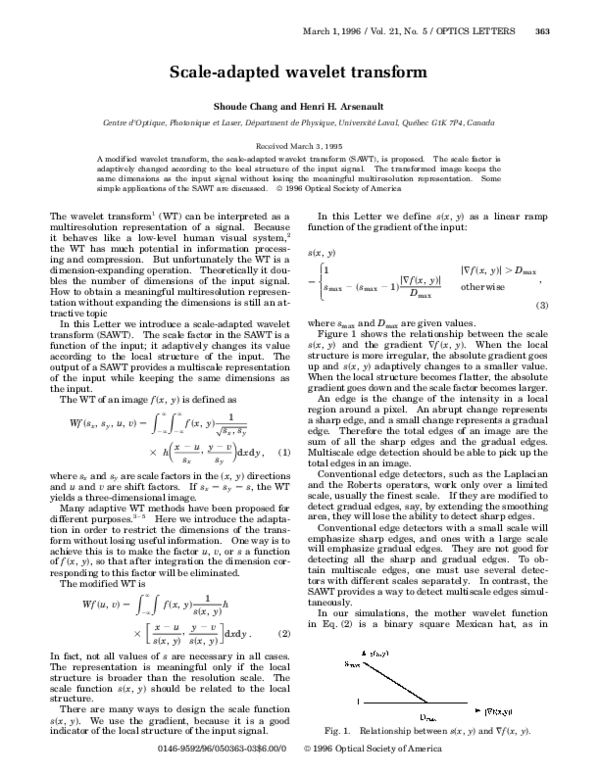 Pdf Scale Adapted Wavelet Transform Henri Arsenault