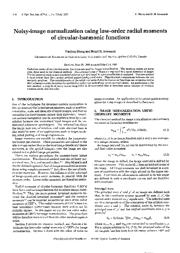 (PDF) Noisy-image normalization using low-order radial moments of circular-harmonic functions