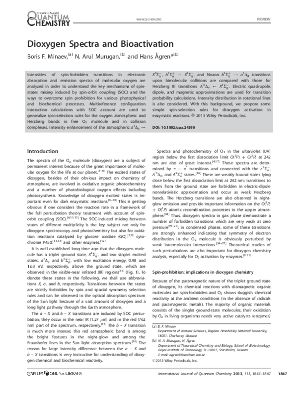 (PDF) Dioxygen spectra and bioactivation