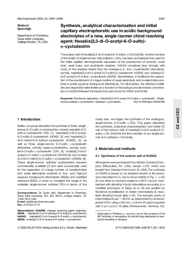 (PDF) Synthesis, analytical characterization and initial capillary ... (PDF) Synthesis, analytical characterization and initial capillary ...