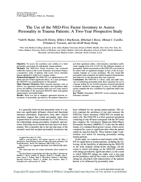 (PDF) The Use of the NEO-Five Factor Inventory to Assess Personality in ...