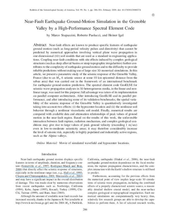(PDF) Near-Fault Earthquake Ground-Motion Simulation in the Grenoble Valley by a High ...