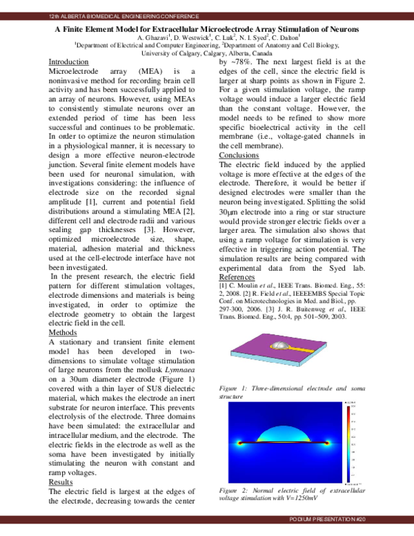 (PDF) A Finite Element Model for Extracellular Microelectrode Array Stimulation of Neurons