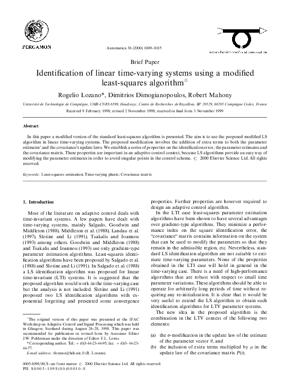 Pdf Identification Of Linear Time Varying Systems Using Basis Pursuit