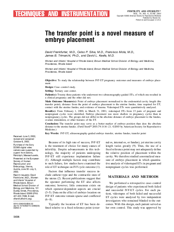 (PDF) The transfer point is a novel measure of embryo placement