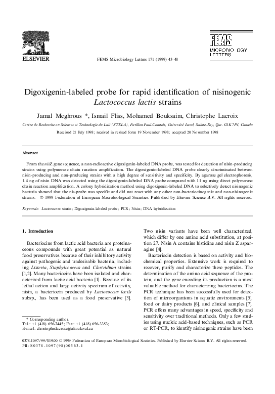 (PDF) Digoxigenin-labeled probe for rapid identification of nisinogenic ...