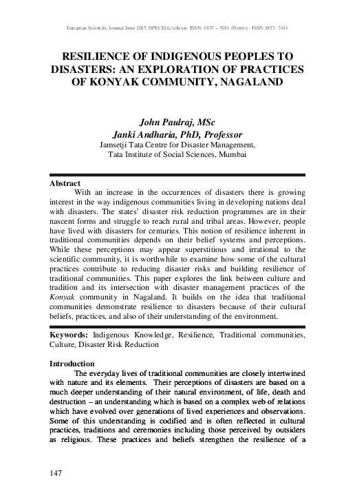 (PDF) RESILIENCE OF INDIGENOUS PEOPLES TO DISASTERS: AN EXPLORATION OF ...