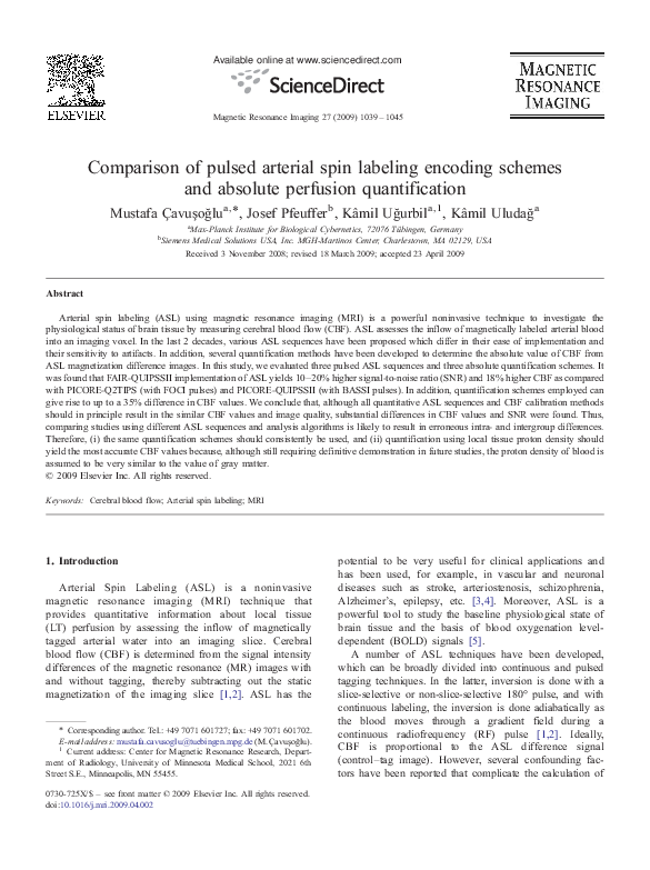Pdf Comparison Of Pulsed Arterial Spin Labeling Encoding Schemes And
