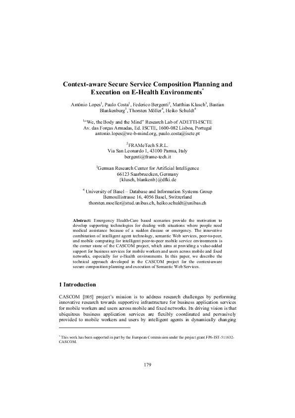 (PDF) Context-aware Secure Service Composition Planning and Execution on E-Health Environments