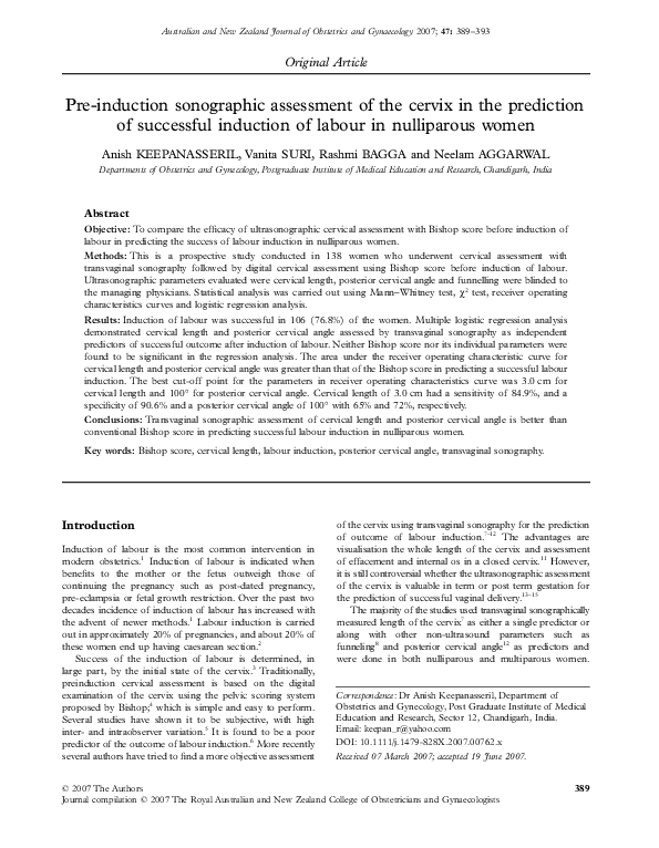 Pdf Pre Induction Sonographic Assessment Of The Cervix In The
