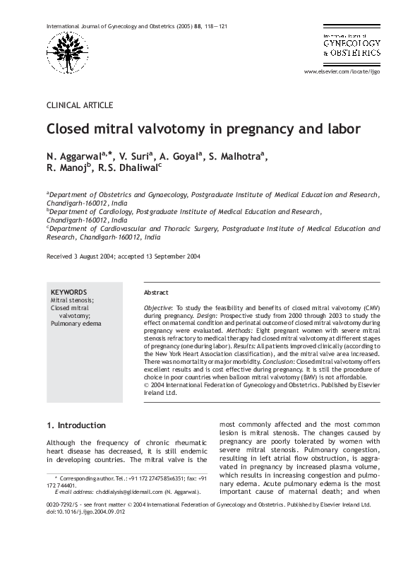 (PDF) Closed mitral valvotomy in pregnancy and labor