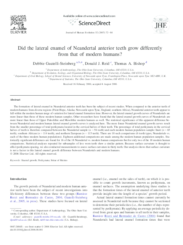 (PDF) Did the lateral enamel of Neandertal anterior teeth grow ... (PDF) Did the lateral enamel of Neandertal anterior teeth grow ...