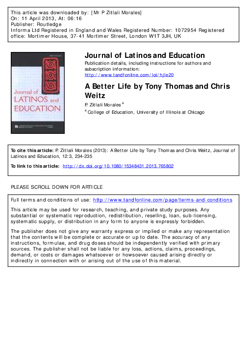 (PDF) Review of the film, "A Better Life"