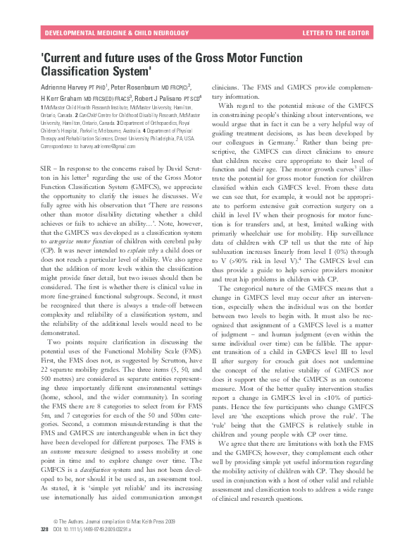 (PDF) ‘Current and future uses of the Gross Motor Function Classification System’